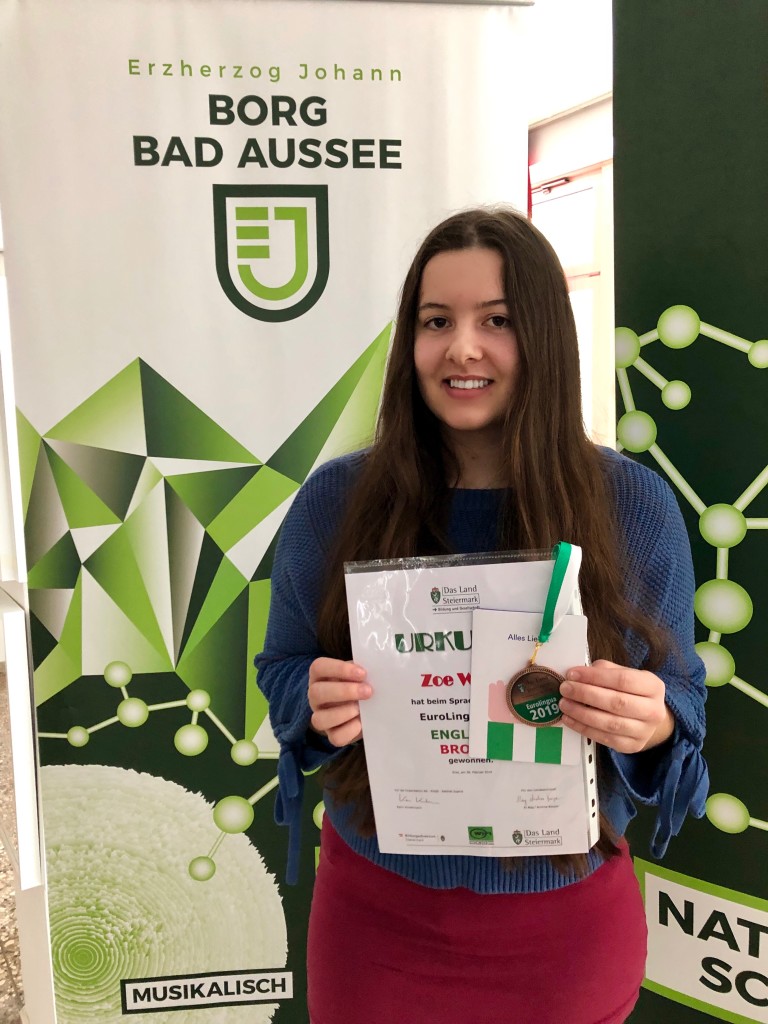 Bronzemedaille EUROLINGUA Englisch an Zoe Wickl ,Erzherzog Johann BORG ...